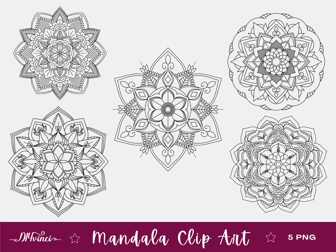 5 Mandala Clip Art & Coloring Page Bundle Digital Download | Etsy