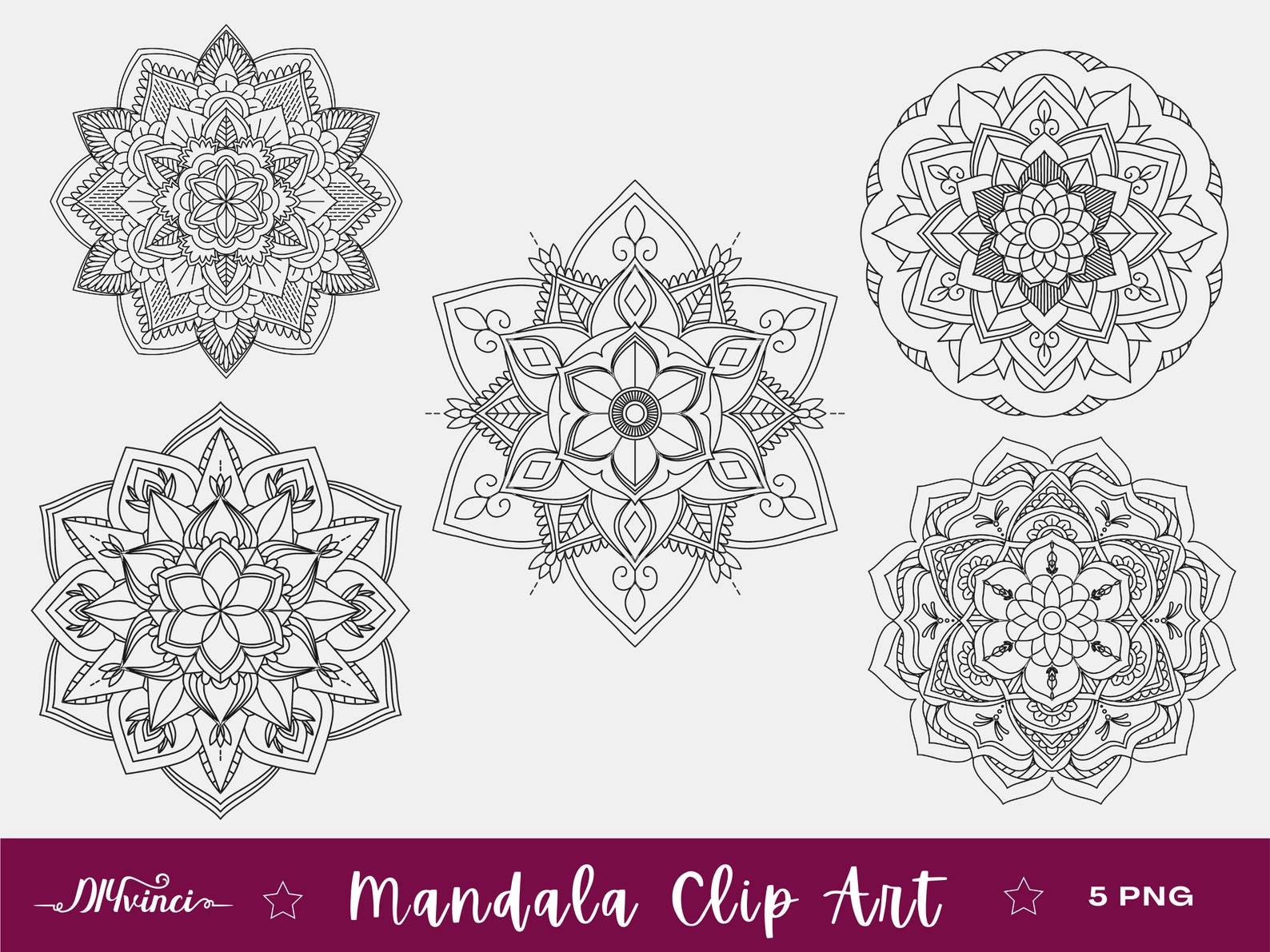 5 Mandala Clip Art & Coloring Page Bundle Digital Download | Etsy