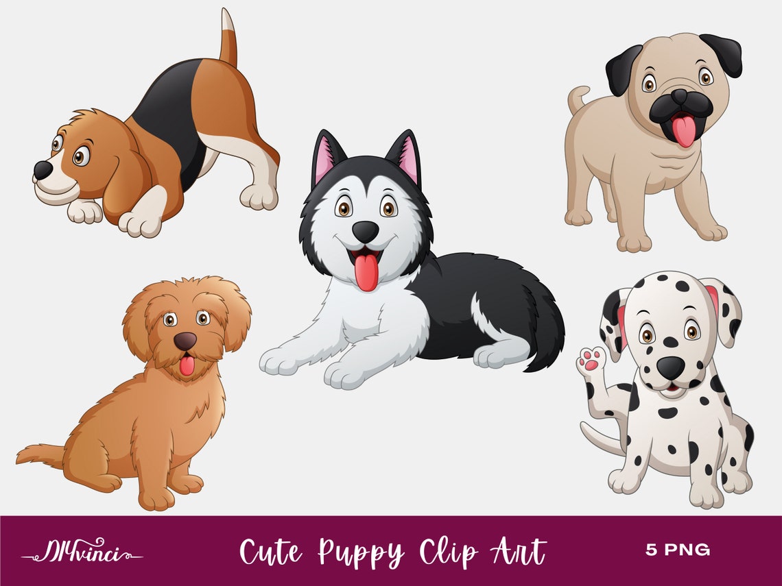 5 Cute Puppy Clip Art PNG Personal & Commercial Use | Etsy