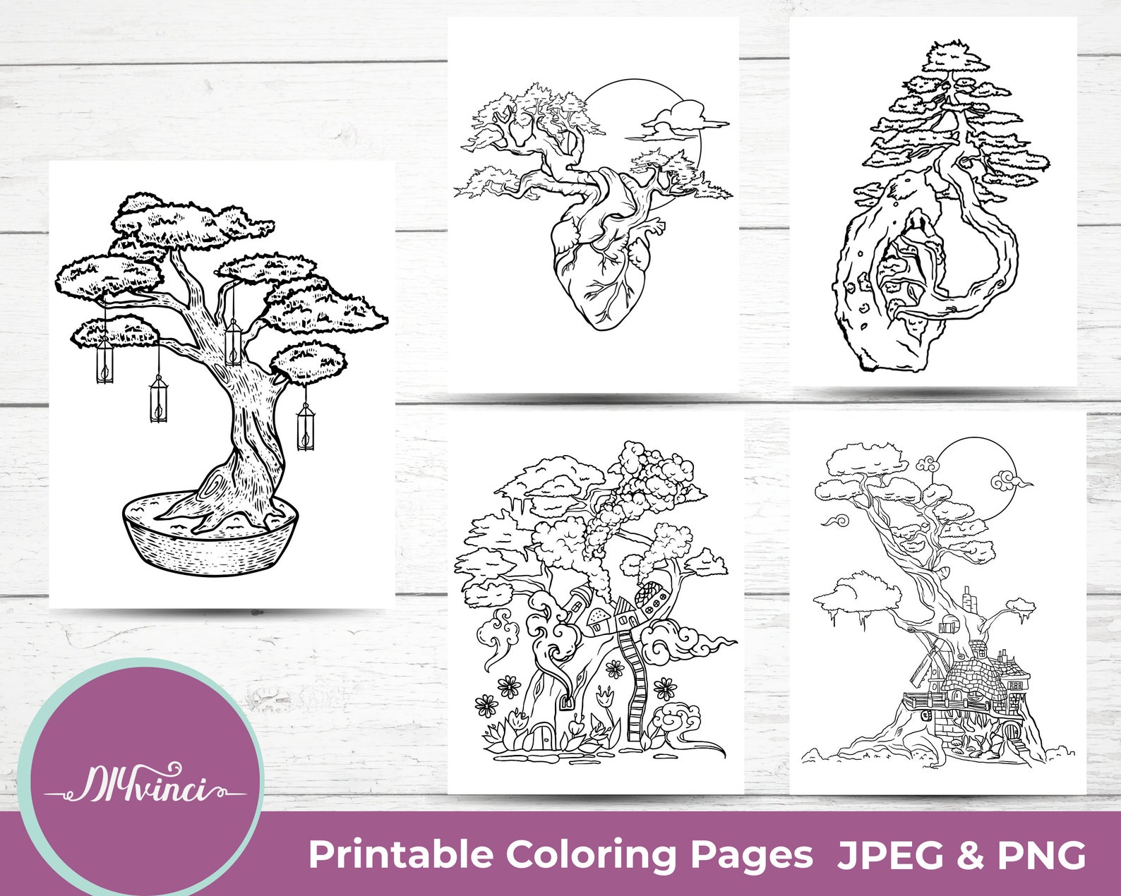 5 Printable Surreal Bonsai Coloring Pages - JPEG, PNG - Personal ...
