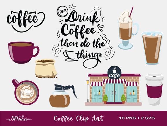 Coffee Clip Art 10 PNG 2 SVG Personal & Commercial Use | Etsy