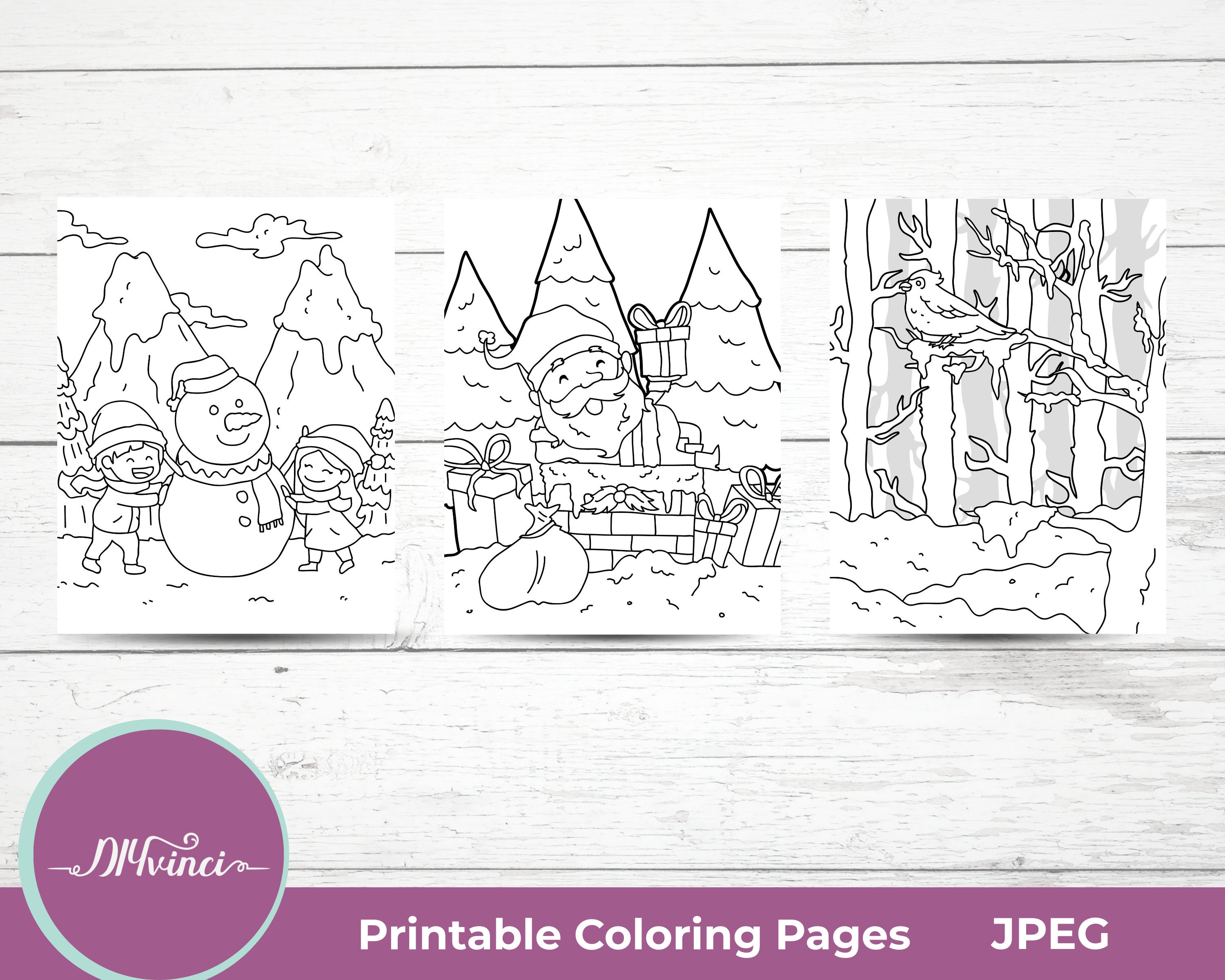 Three Printable Christmas Coloring Pages JPEG Personal & Commercial Use ...