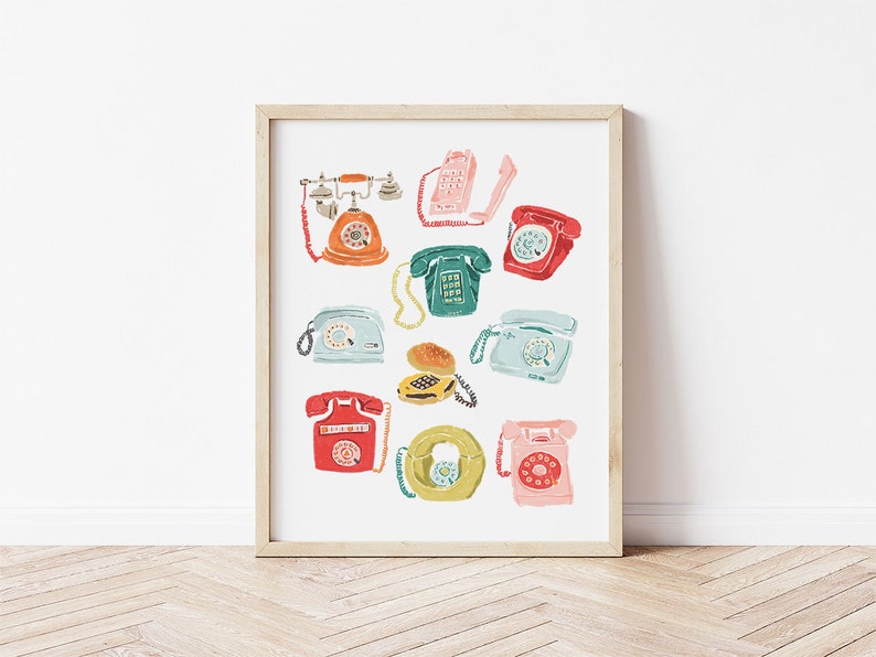 Vintage Phones Wall Art, 1980s Antiques Art Print, 1990s Decor, Vintage ...