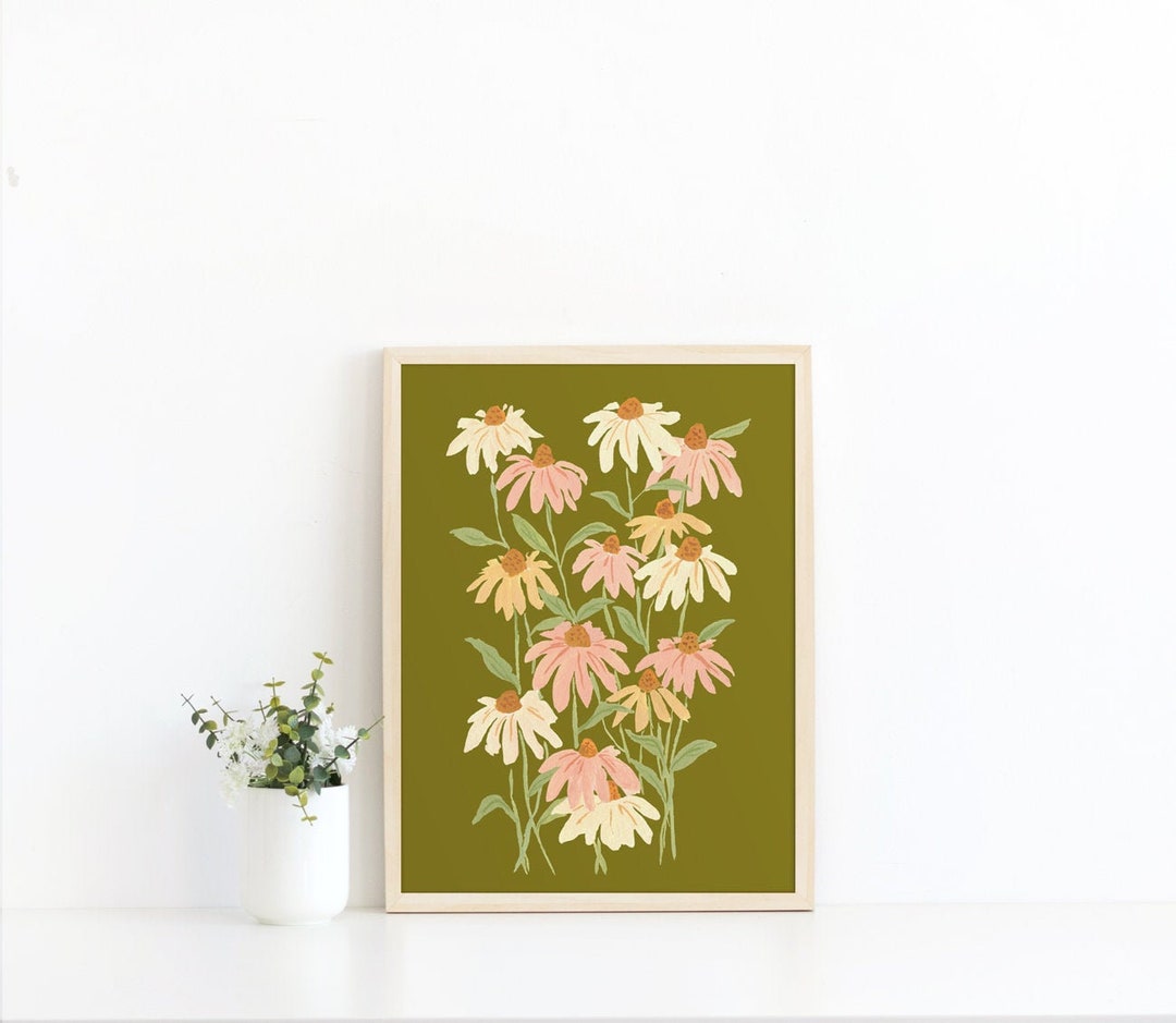 Flower Art Print, Unique Floral Wall Decor, Gift for Her, Coneflowers ...