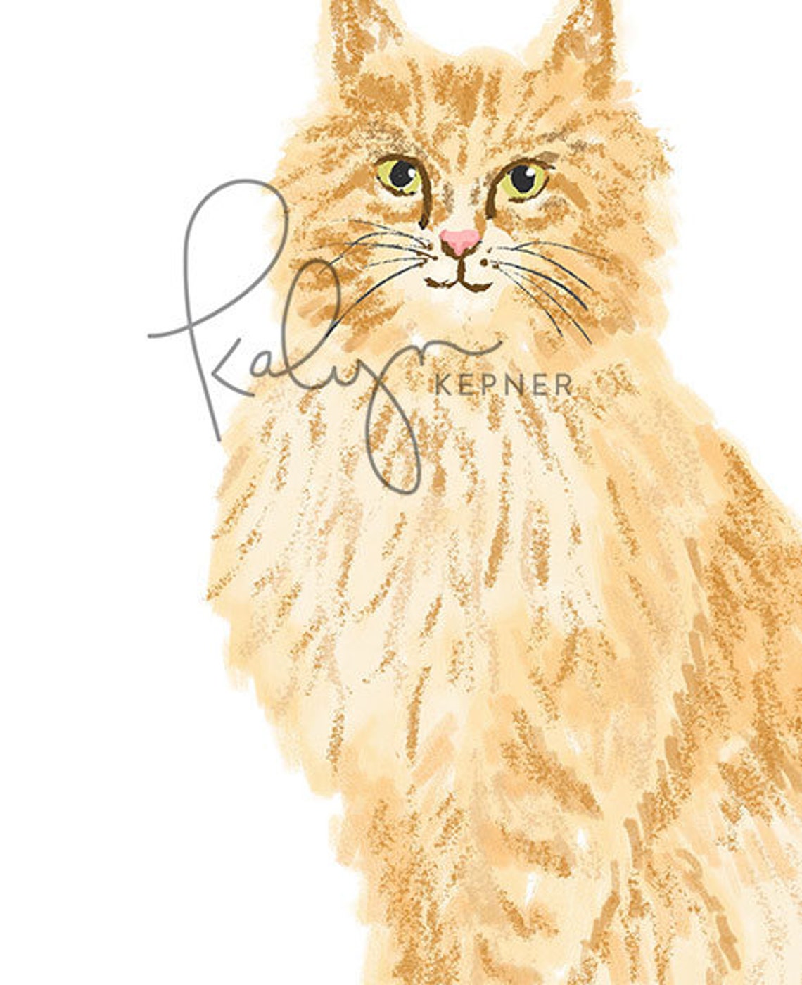 Orange Cat Art Print Cat Illustration Pet Portrait Cat | Etsy