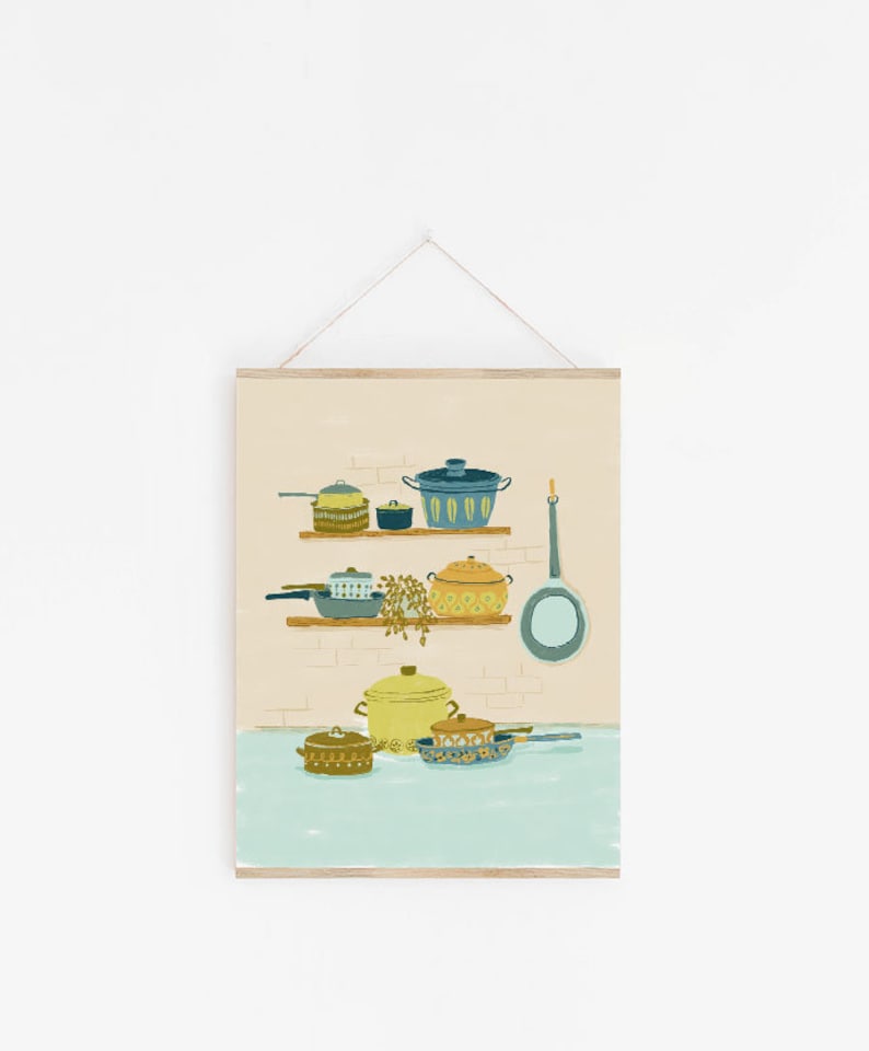 Kitchen Wall Art Vintage Cookware Art Print Midcentury | Etsy