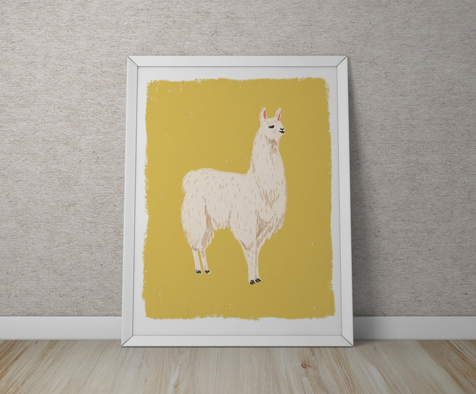 Llama Decor, Alpaca Art Print, Yellow Wall Art, Llama Wall Decor, Kids ...