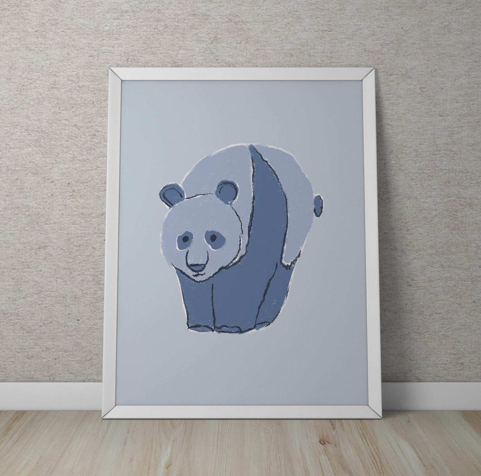 Panda Art Print, Panda Bear Artwork, Panda Bear Art, Blue Panda, Bear ...