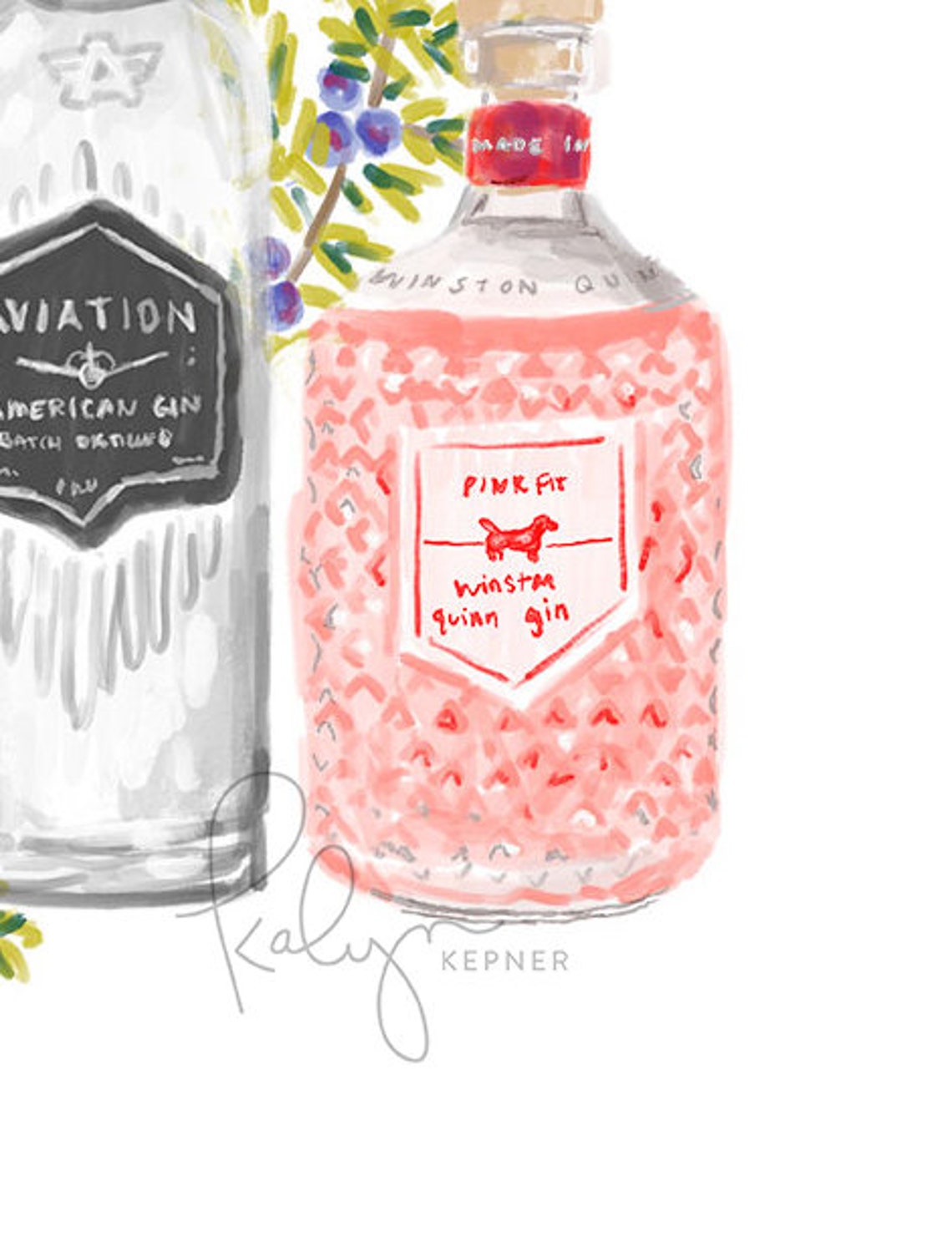 Bar Wall Art, Bar Cart Artwork, Gin Bottles Art, Alcohol Art Print, Gin ...