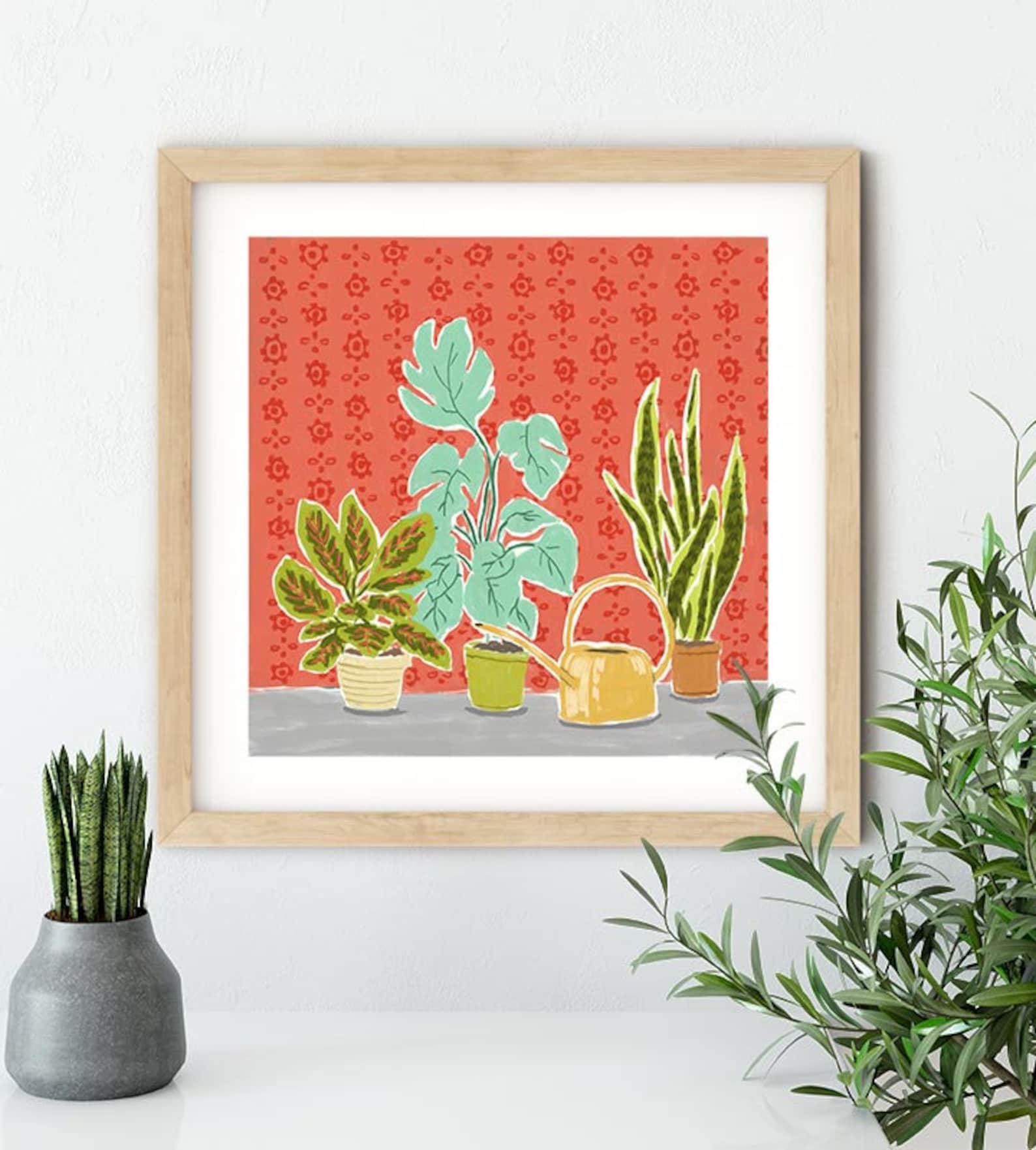 House Plants Art Print, Unique Plant Wall Art, Indoor Plant Art, Bright ...