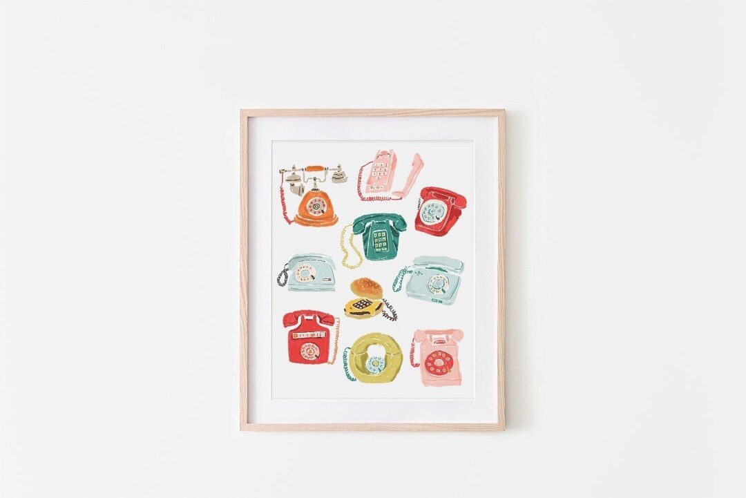 Vintage Phones Wall Art, 1980s Antiques Art Print, 1990s Decor, Vintage ...
