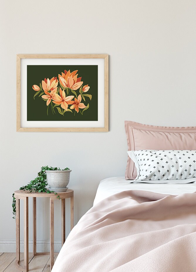 Painted Flower Print, Floral Wall Decor, Painted Botanical Art, Bedroom ...