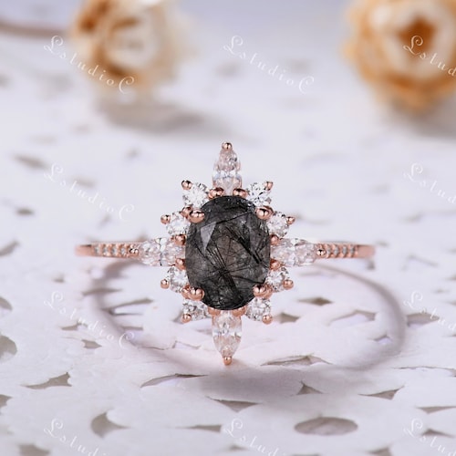 Vintage Pear Cut Black Rutilated Quartz Engagement Ring 14k - Etsy