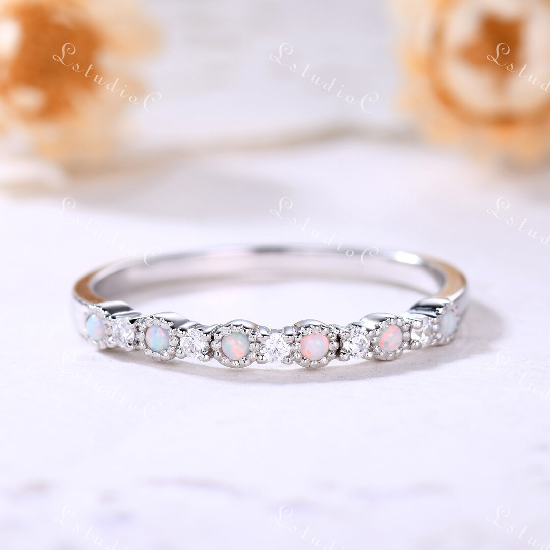 White Gold Opal Moissanite Ring Dainty Fire Opal Moissanite - Etsy UK
