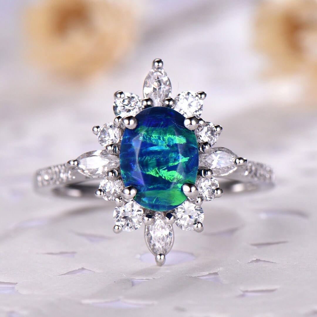 Blue Fire Opal Engagement Ring 925 Sterling Silver 14k White - Etsy