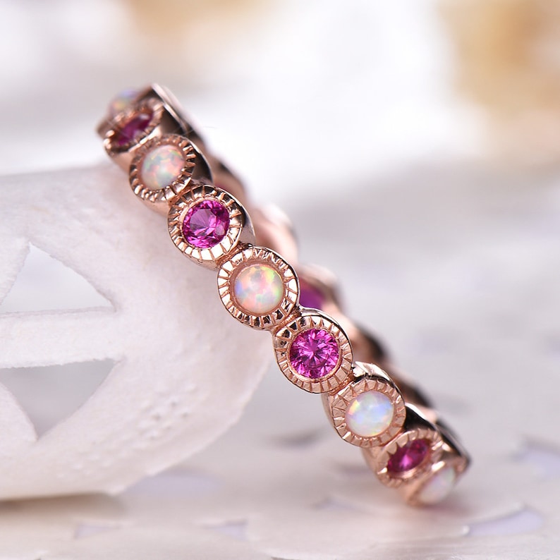Fire Opal Wedding Band Rose Gold Opal Engagement Ring Band - Etsy