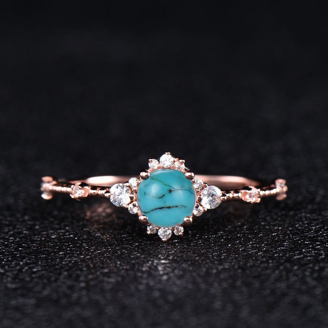 Dainty Blue Turquoise Engagement Ring Rose Gold Turquoise Ring | Etsy