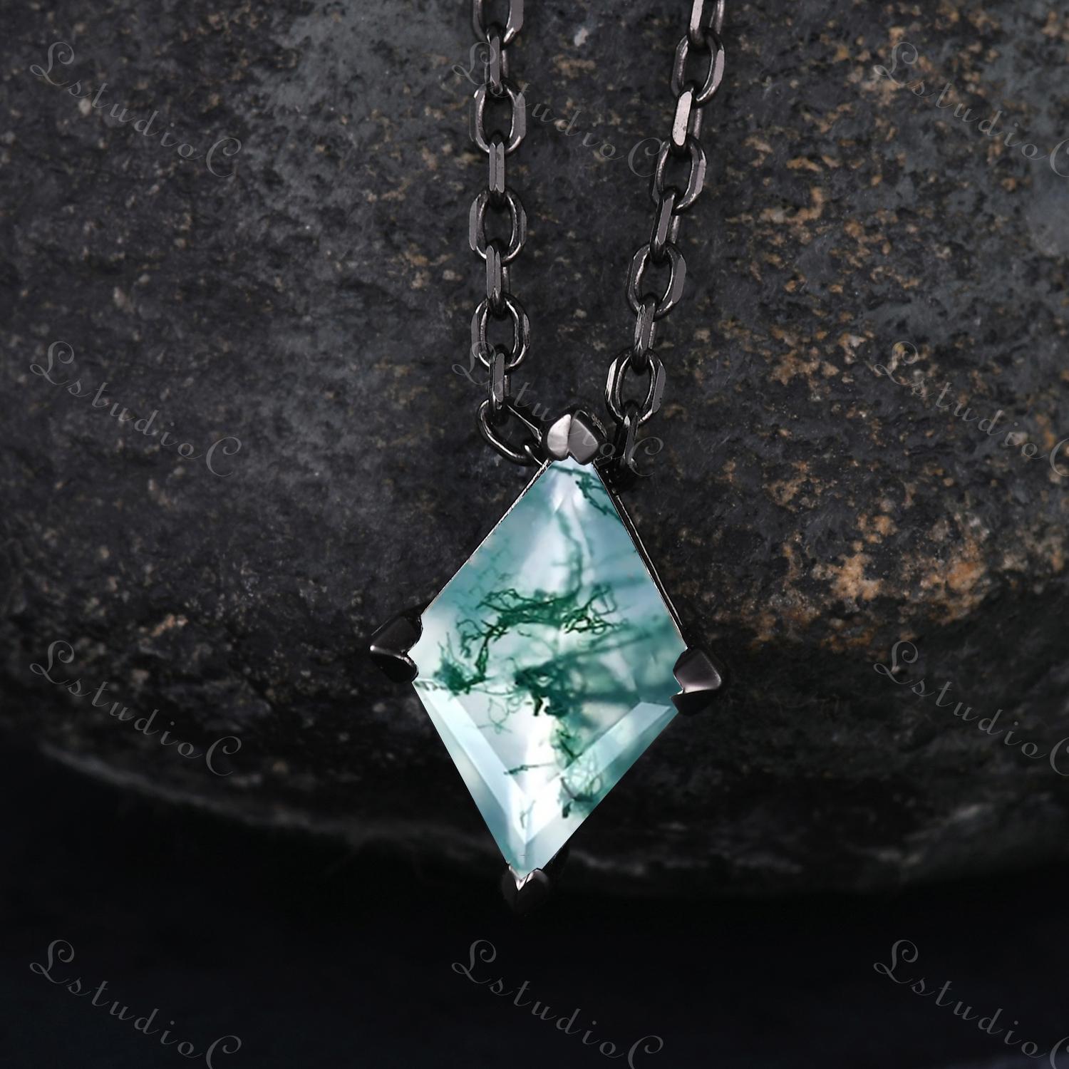 Dainty Rhombus Cut Moonstone Pendant Black Gold Minimalist Kite Cut ...