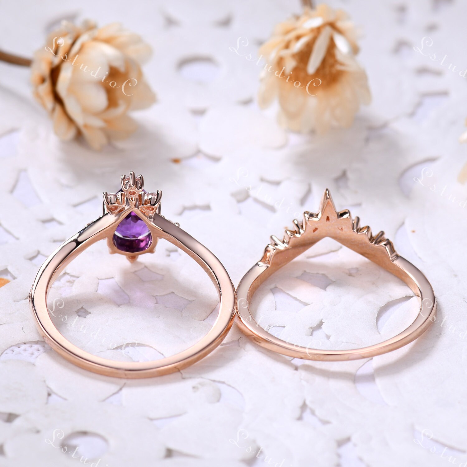 Amethyst Ring Set Pear Shaped Amethyst Engagement Ring Set - Etsy