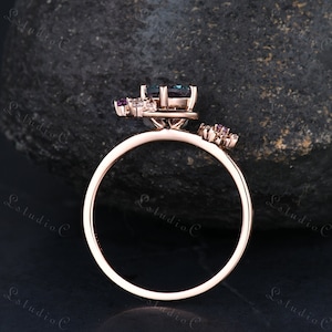 Antique Round Cut Lavender Amethyst Moon Engagement Ring Solid Rose Gold Art Deco Star Ring ...
