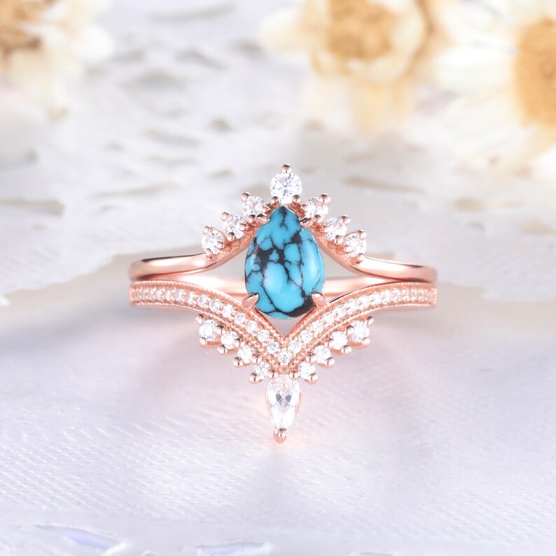 Turquoise Ring Set Rose Gold Turquoise Engagement Ring Set | Etsy