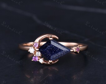 Vintage Blue Sandstone Ring Vintage Round Brilliant Blue - Etsy