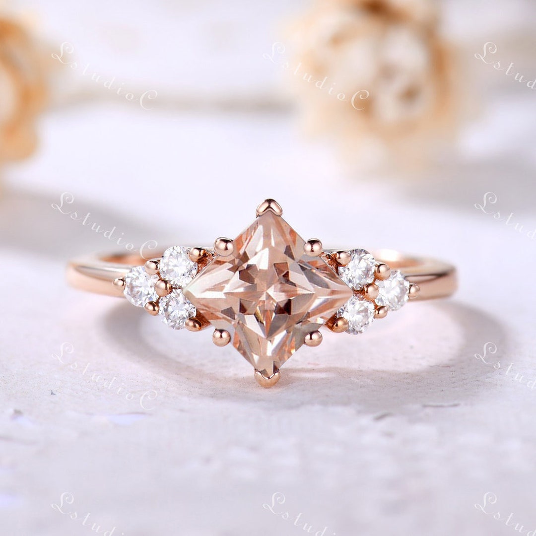 Princess Cut Morganite Engagement Ring Rose Gold Morganite Ring Pink ...