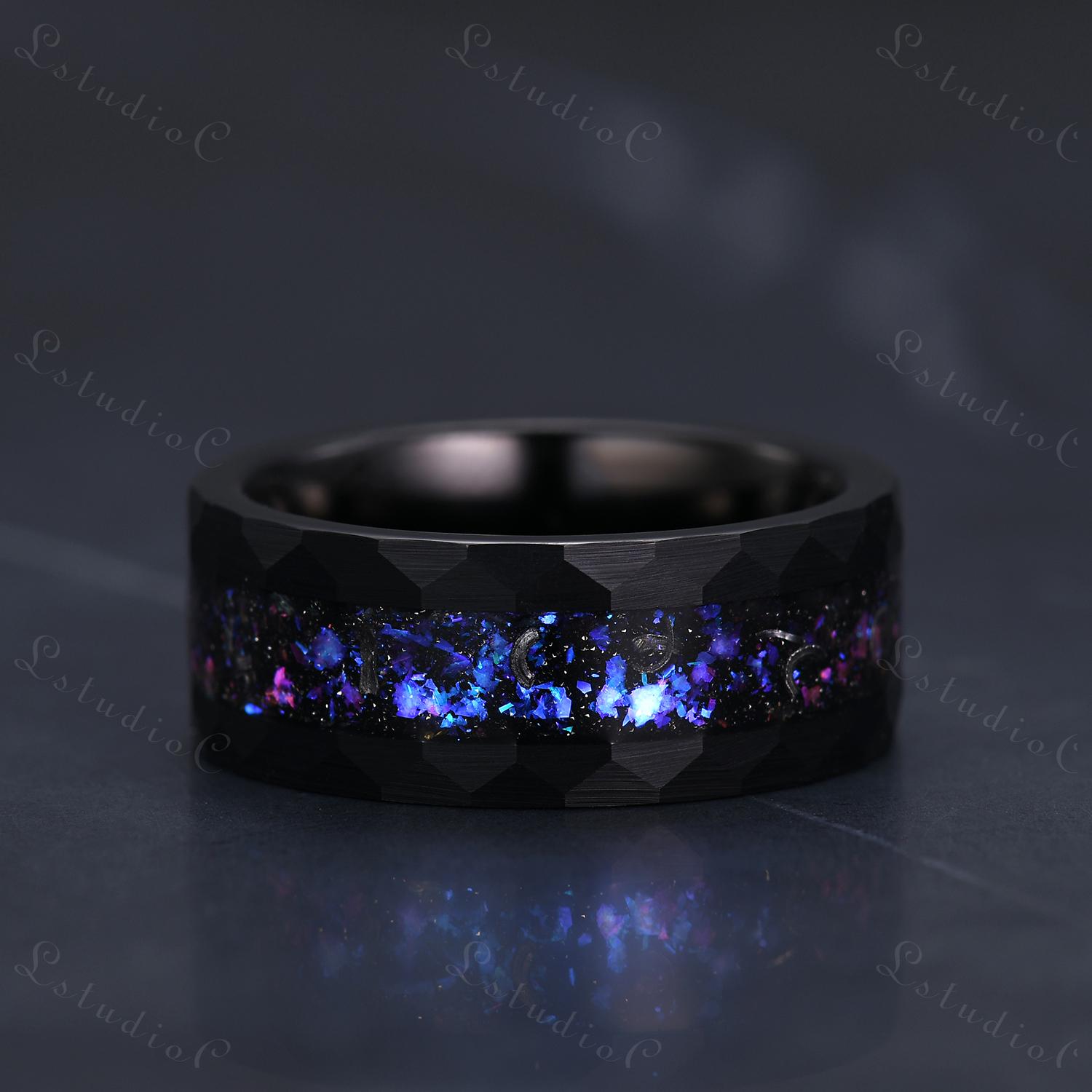 Vintage Oval Blue Sandstone Couple Ring Set Black Gold His and Hers ...