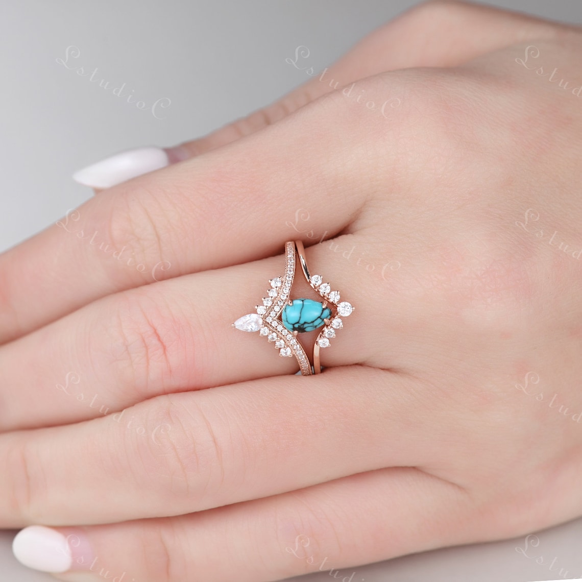 Turquoise Ring Set Rose Gold Turquoise Engagement Ring Set - Etsy
