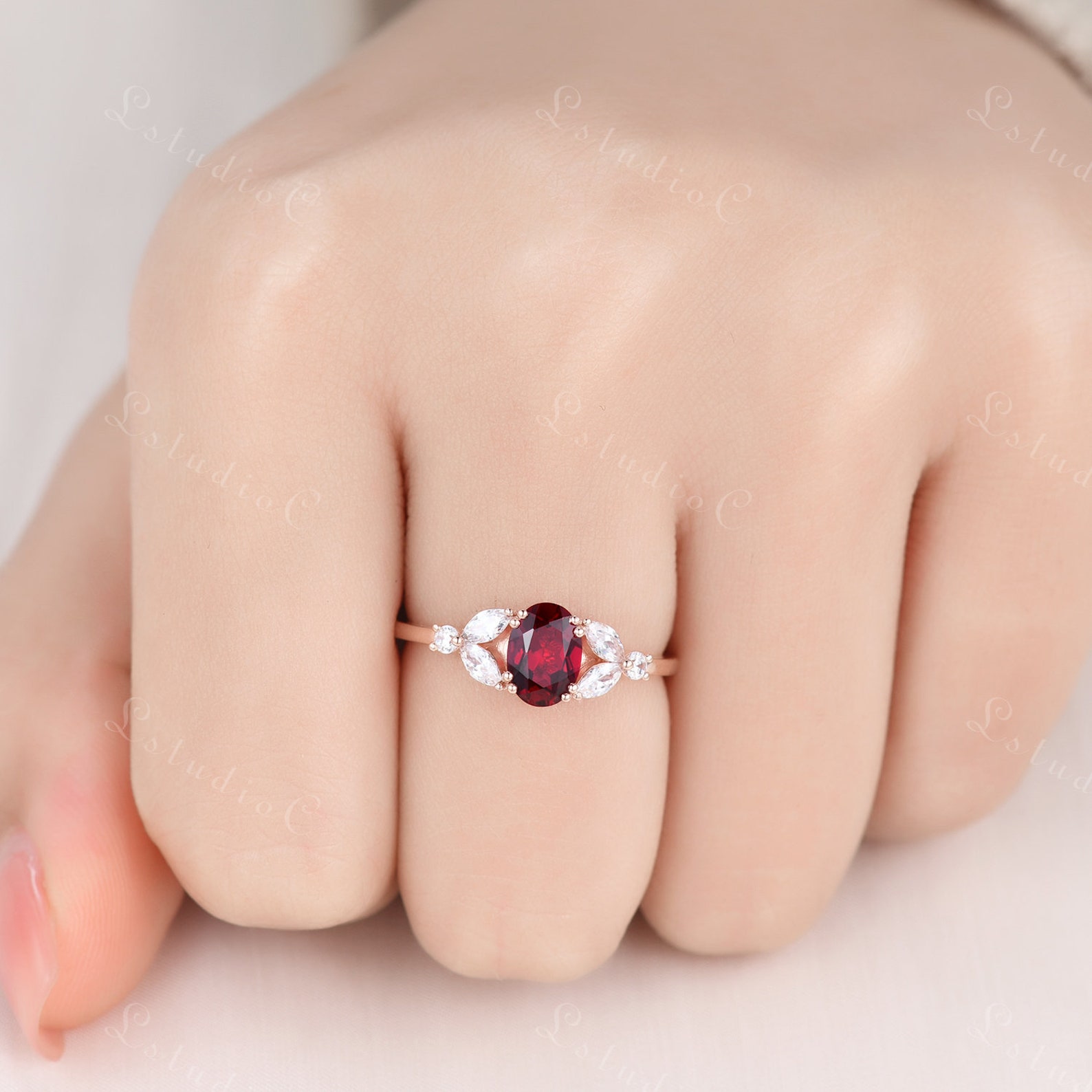 Vintage Oval Ruby Engagement Ring 14k Rose Gold Marquise - Etsy