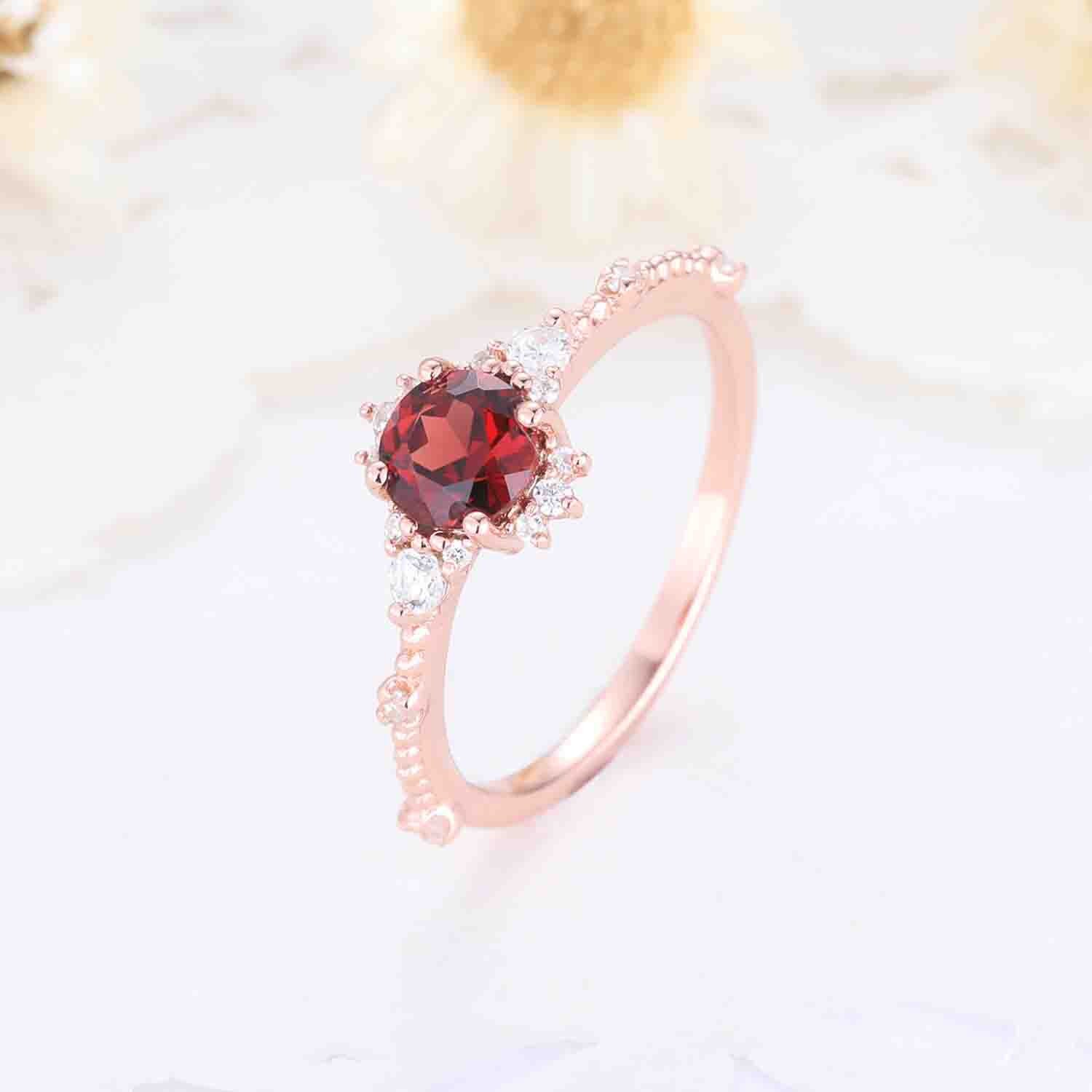 Red Garnet Ring Rose Gold Garnet Engagement Ring Silver Garnet - Etsy