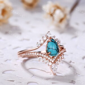 Turquoise Ring Set Rose Gold Turquoise Engagement Ring Set Vintage ...