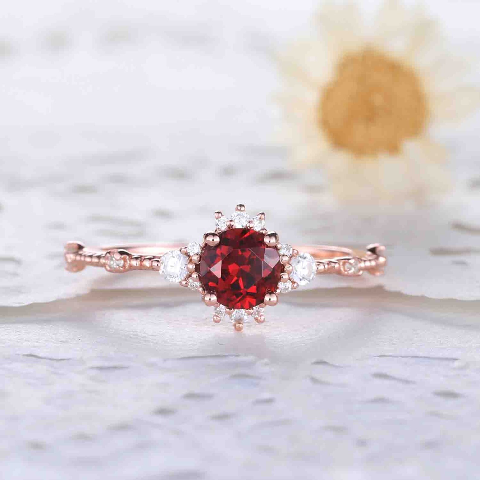 Red Garnet Ring Rose Gold Garnet Engagement Ring Silver Garnet - Etsy