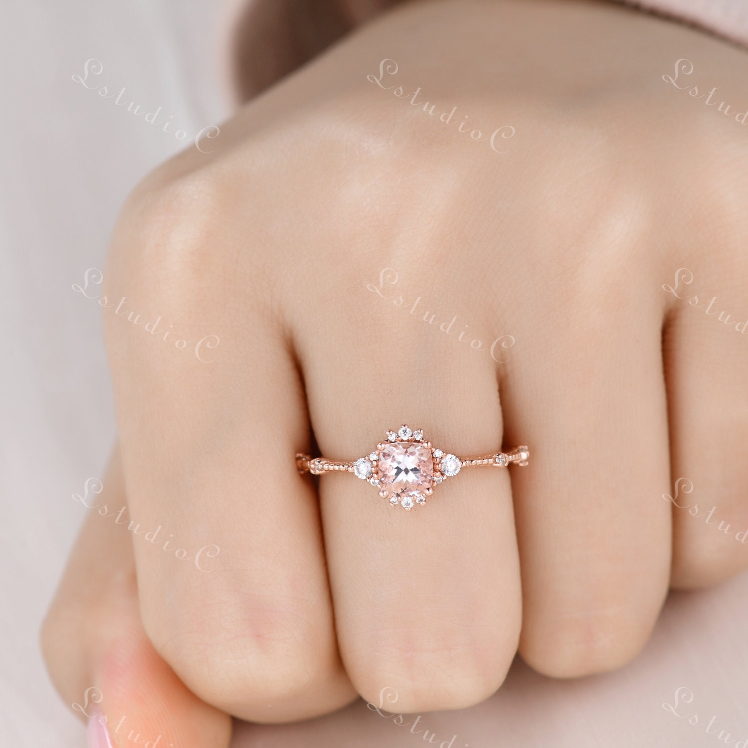 Cushion Cut Morganite Ring Silver Rose Gold Morganite - Etsy
