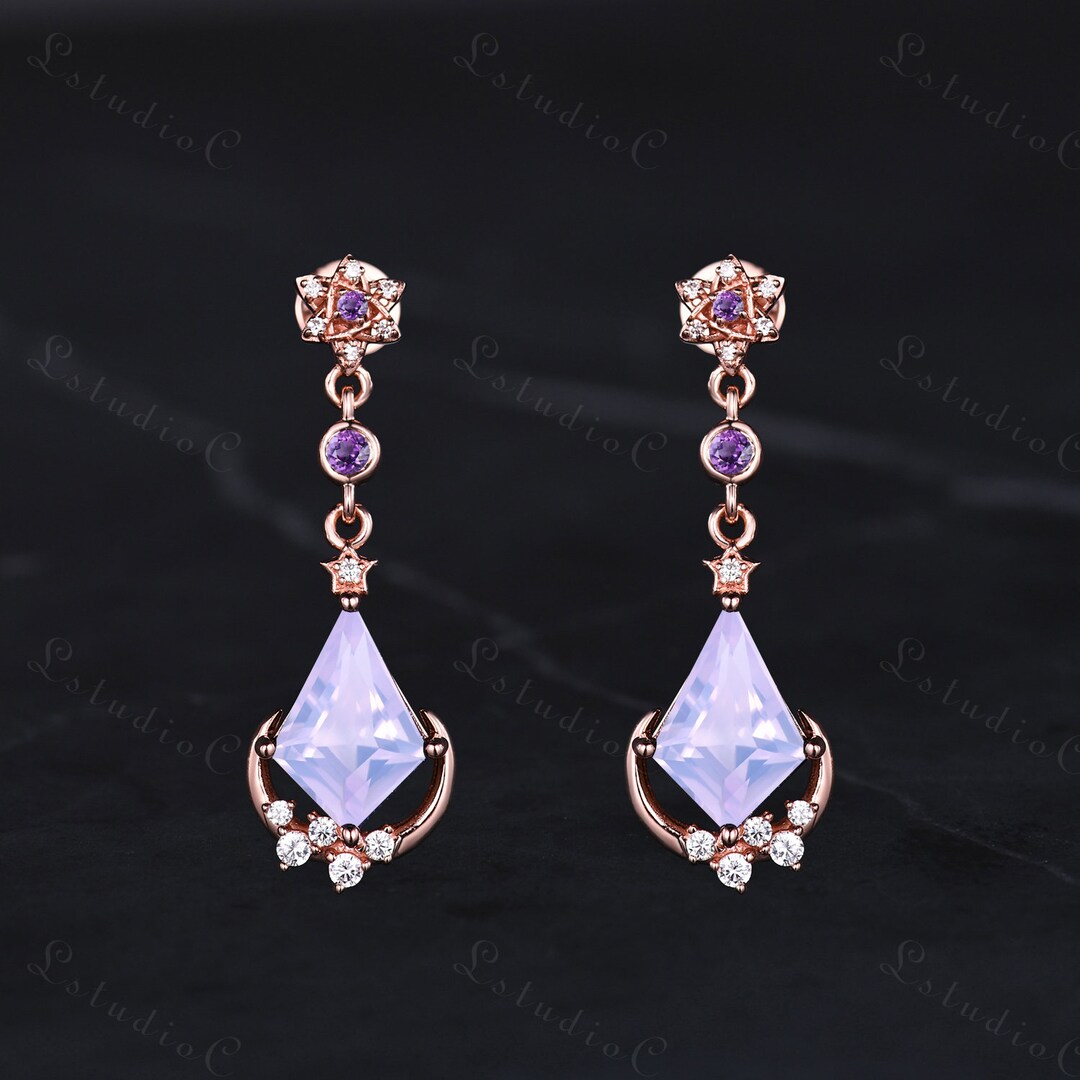 Natural Kite Cut Lavender Amethyst Dangle Earrings Unique Star Moon ...