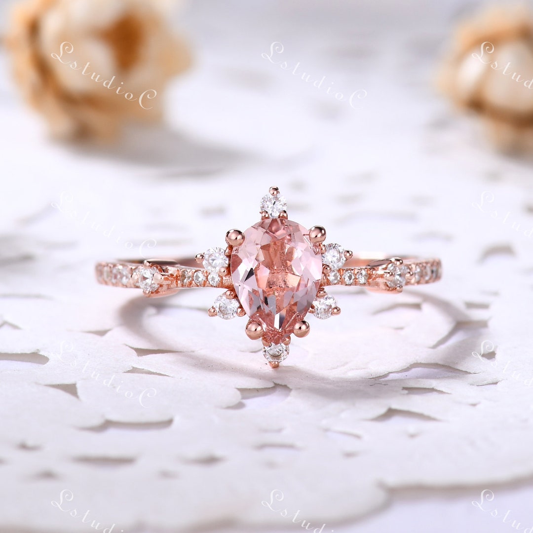 Pear Shaped Morganite Engagement Ring Teardrop Pink Morganite Wedding ...