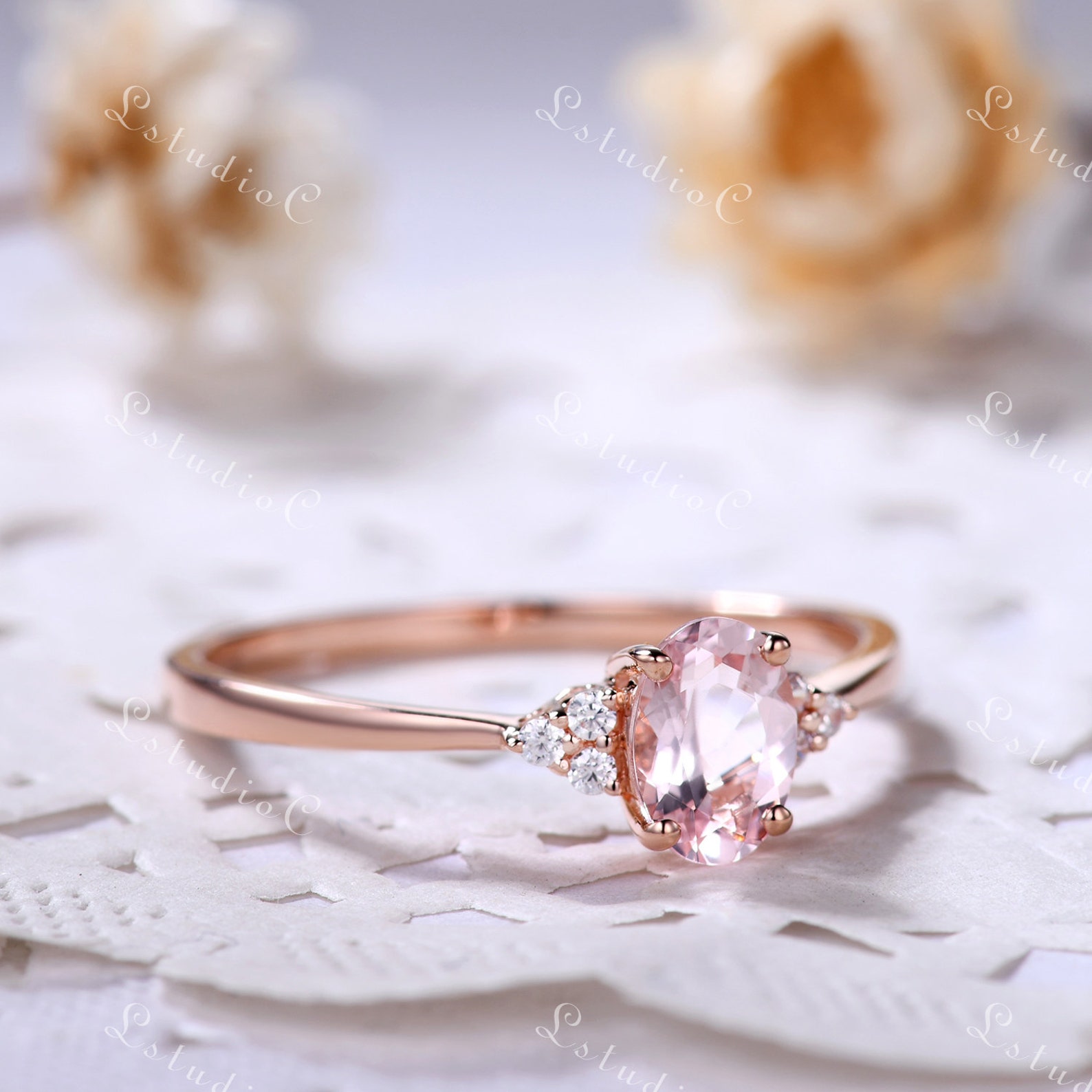 Dainty Oval Cut Pink Morganite Engagement Ring 14k Rose Gold 3 - Etsy