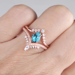 Turquoise Ring Set Rose Gold Turquoise Engagement Ring Set | Etsy