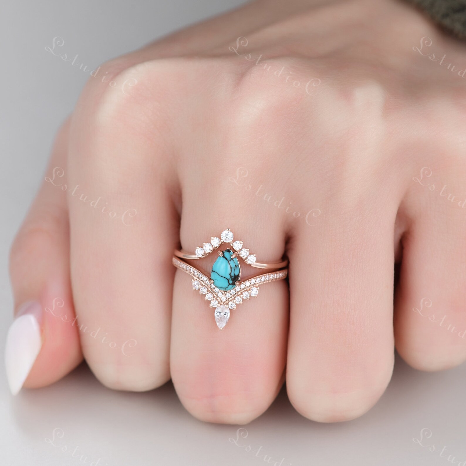 Turquoise Ring Set Rose Gold Turquoise Engagement Ring Set - Etsy