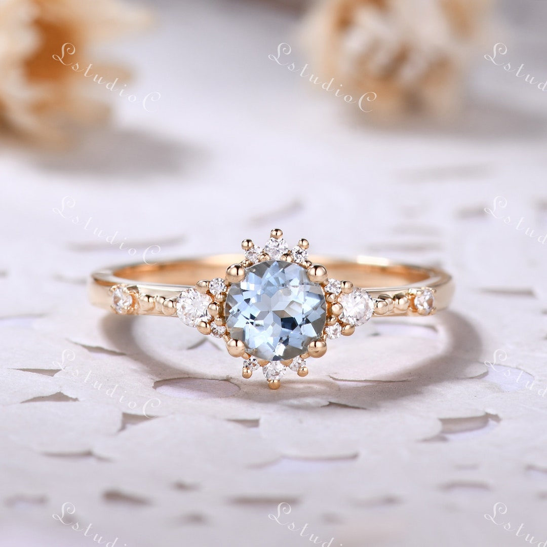Vintage Aquamarine Ring Gold Sterling Silver Dainty Aquamarine ...