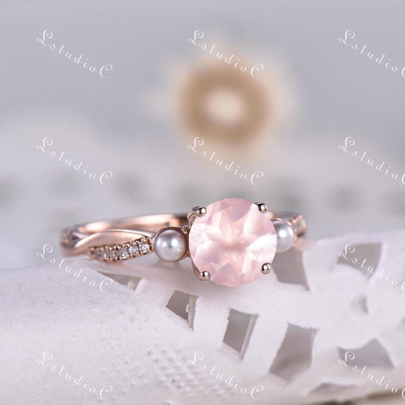 Rose Quartz Ring Sterling Silver Rose Quartz Engagement Ring | Etsy
