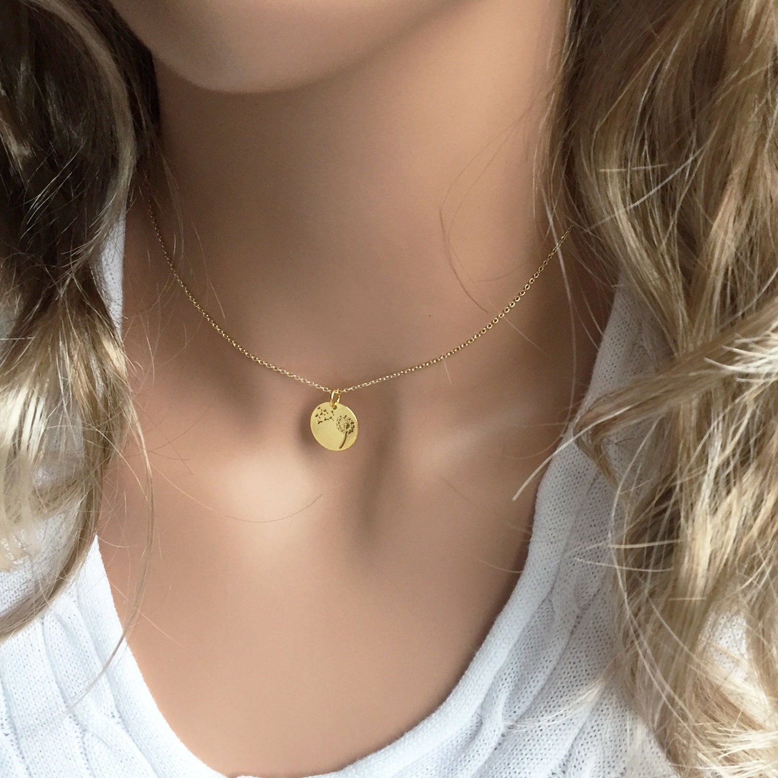 Gold DANDELION NECKLACE, Make a Wish, Blowing Dandelion Jewelry, Flower ...