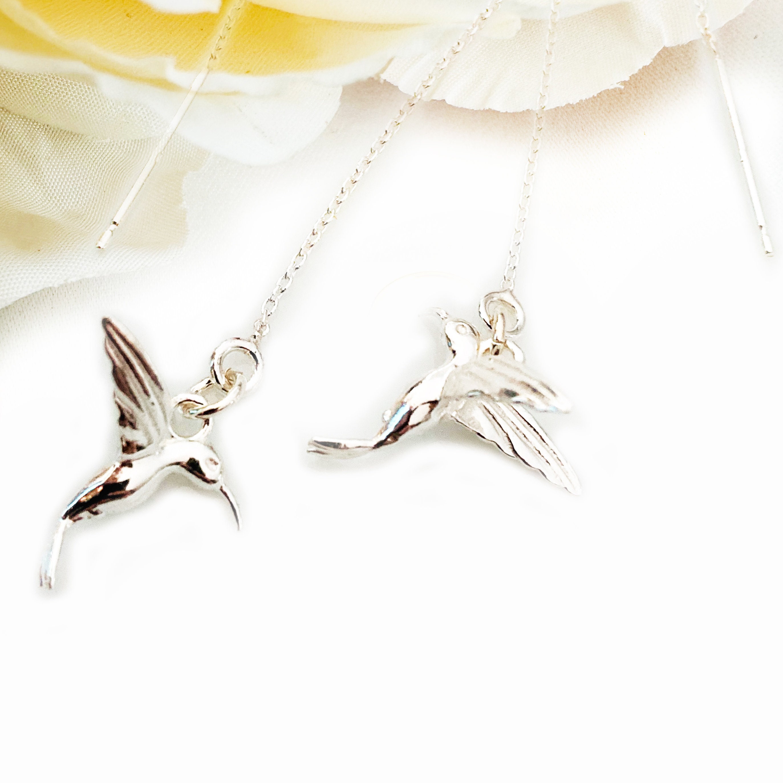 Hummingbird Earrings, Gold Hummingbird Charm Earrings, Long Colibri ...