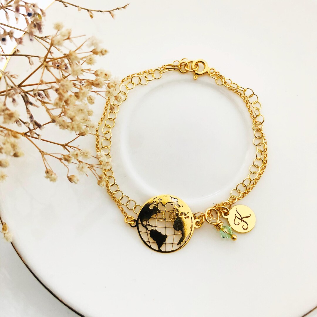 World Map Bracelet, Gold Globe Bracelet, Globetrotter Gift, Delicate ...