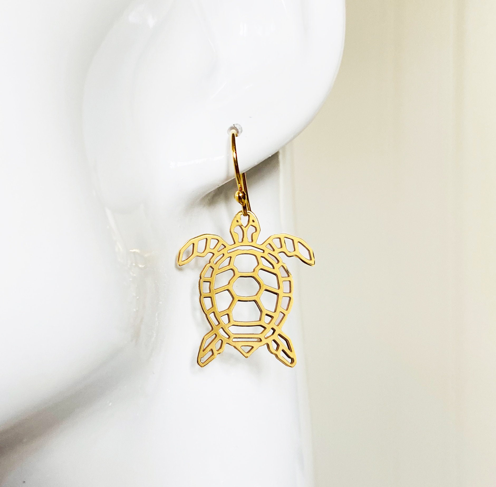 Gold Turtle Earrings Origami Turtle Charms Geometric - Etsy