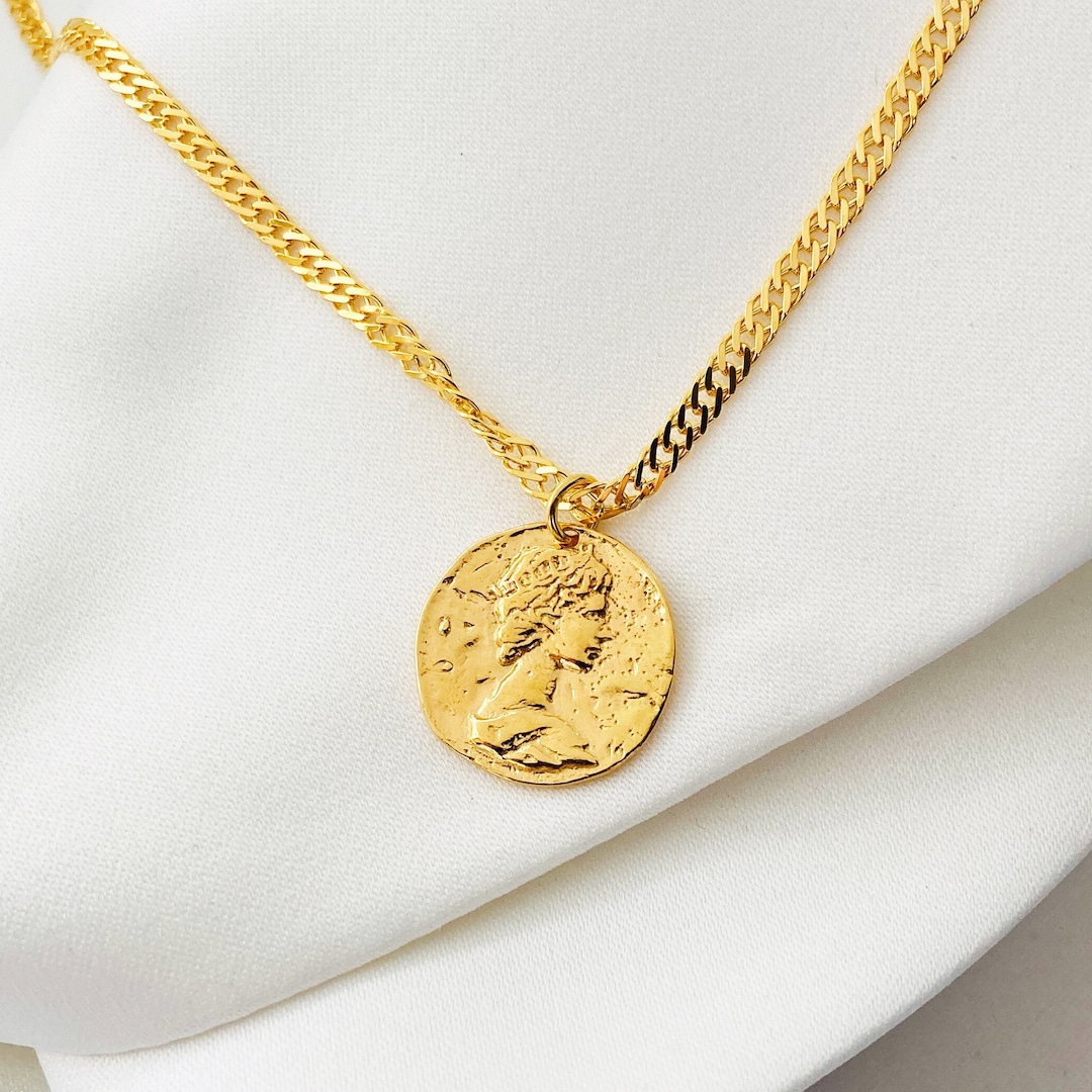 Gold Coin Medallion Necklace, Disc Necklace With Women Face, 24k Gold ...