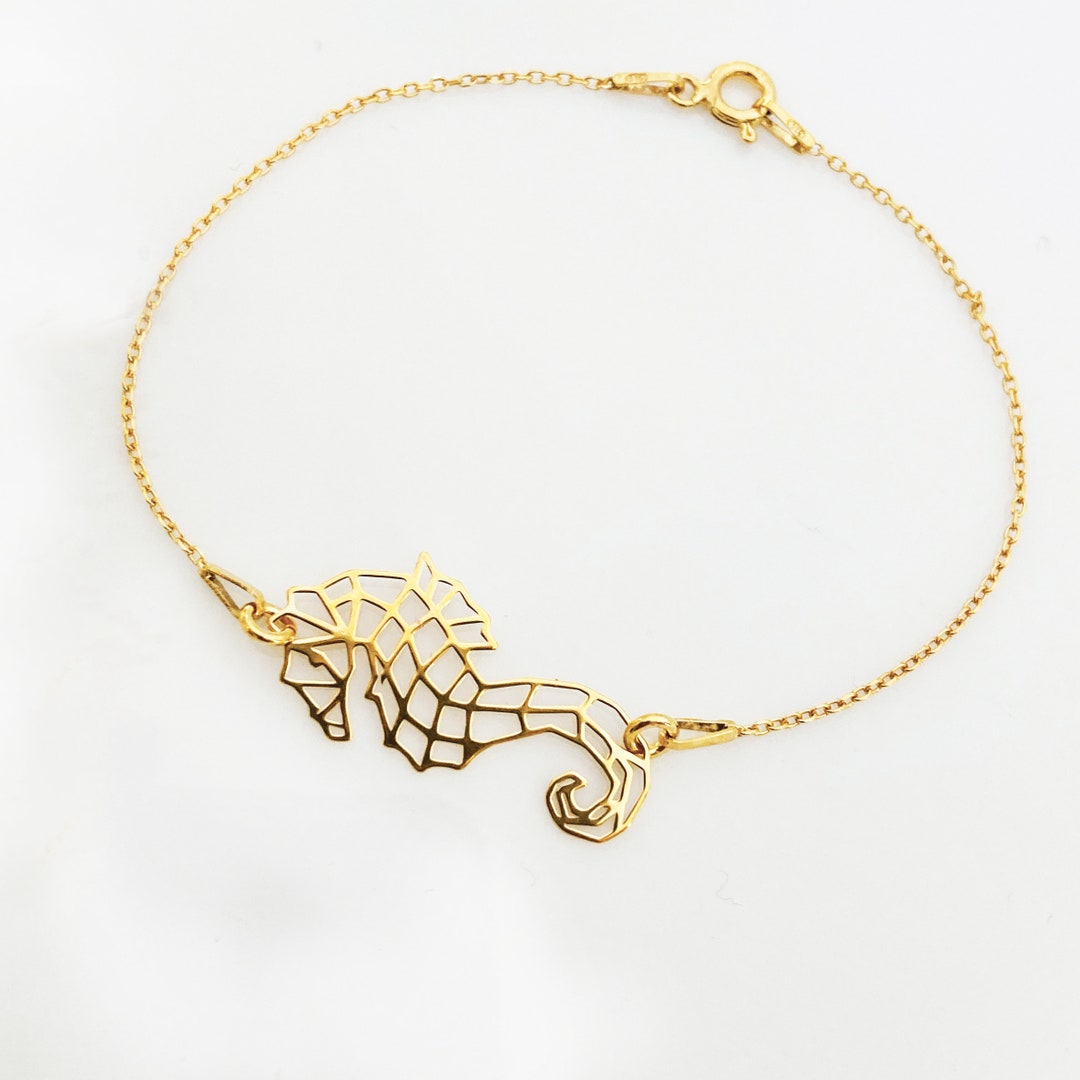 SEAHORSE Bracelet, Delicate Seahorse Charm, Gold Origami Seahorse ...