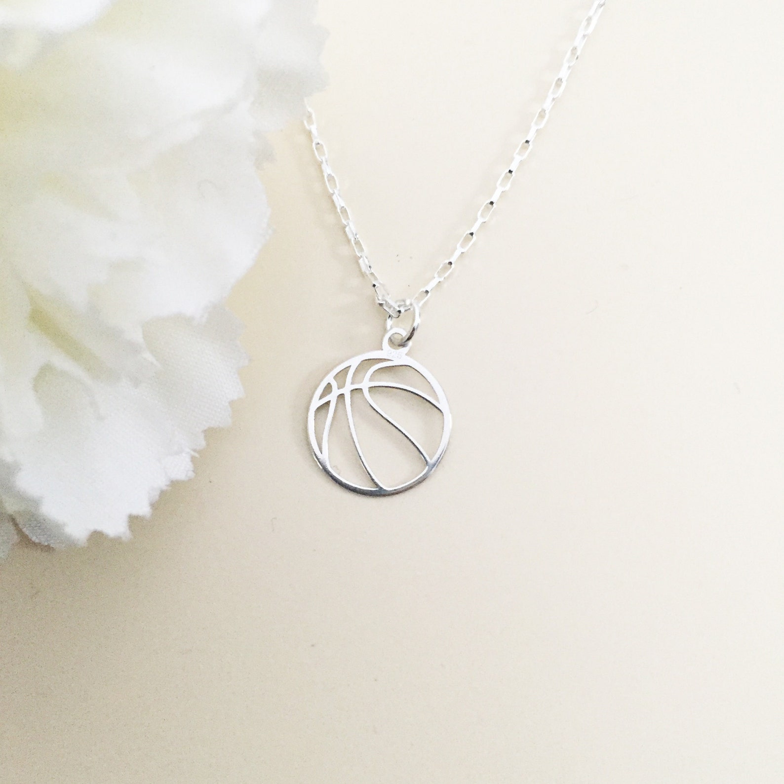 BASKETBALL NECKLACE Silver Basketball Pendant Sports Ball | Etsy