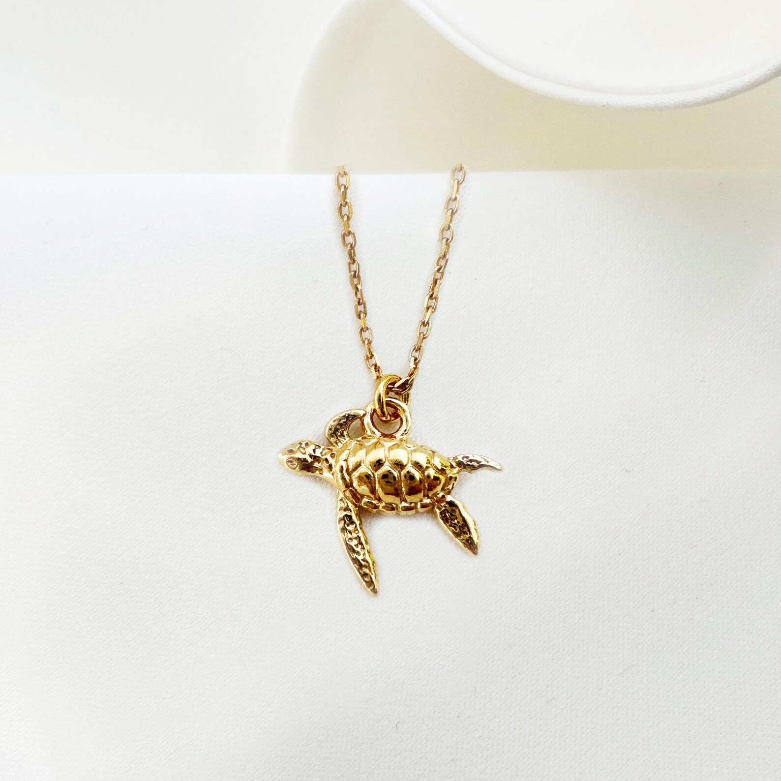 TINY TURTLE Necklace, Gold Plated Silver 925 Realistic Turtle Charm ...