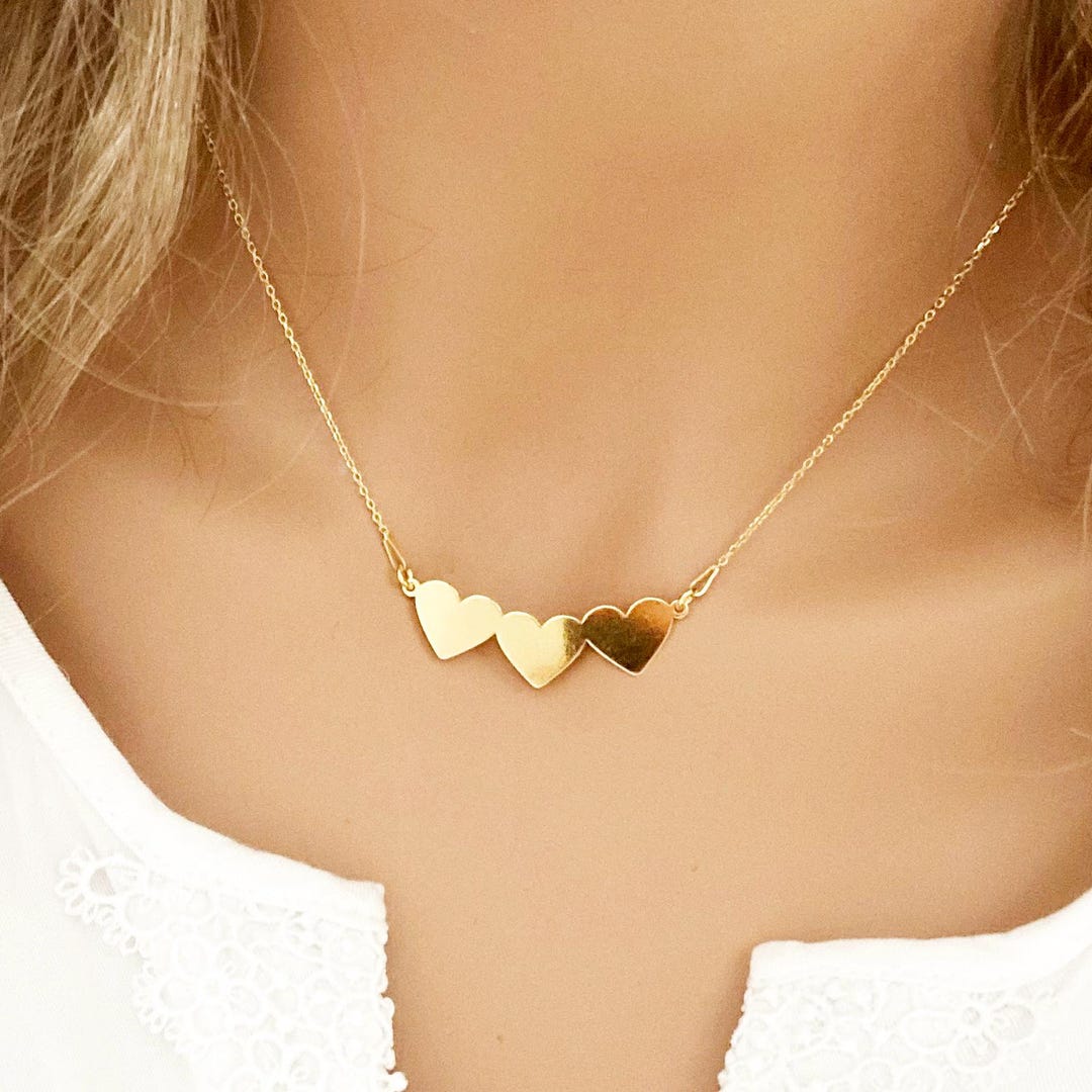 24k Gold Plated Sterling Silver Three Heart Necklace - Etsy